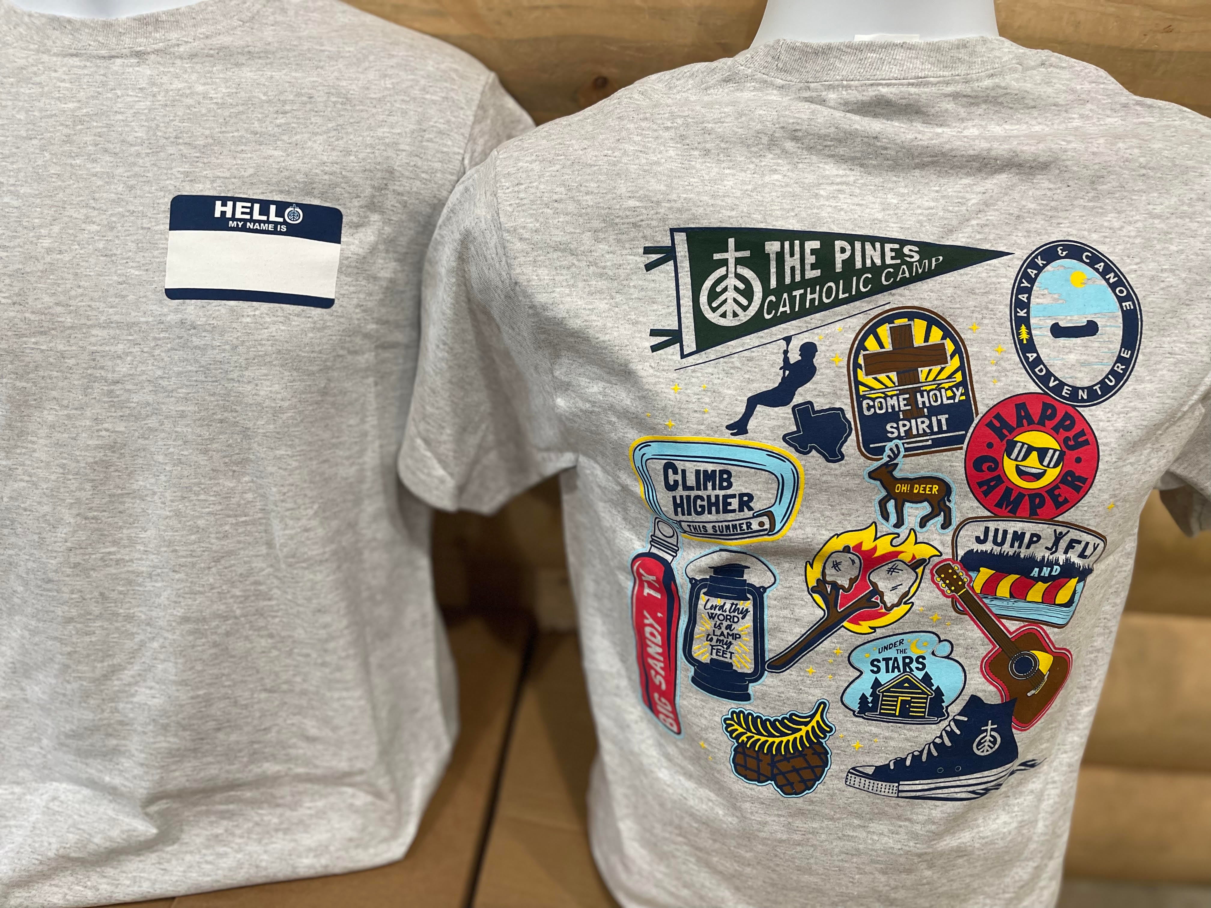 Sticker Gray Shirt | The Pines Catholic Camp